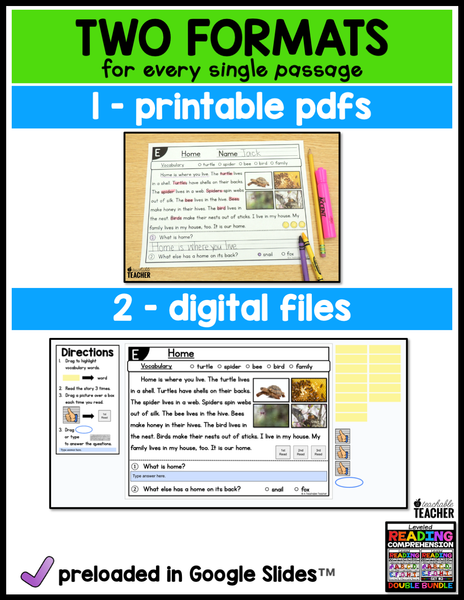 Leveled Reading Comprehension Passages AA-I DOUBLE BUNDLE – A Teachable ...