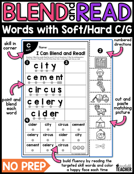 Blend and Read - Words with Soft/Hard C/G – A Teachable Teacher