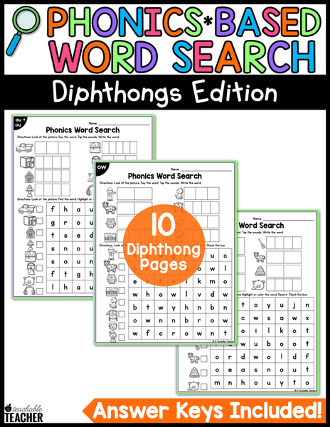 Diphthongs Worksheets Phonics Word Search: Write & Find Words with Dip ...