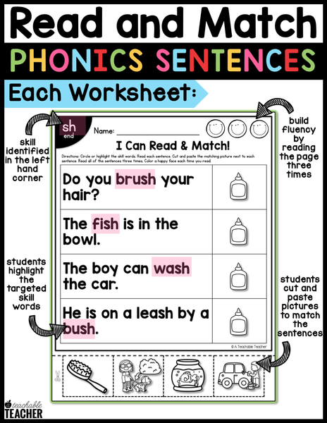 Read and Match Phonics Sentences - Digraphs – A Teachable Teacher
