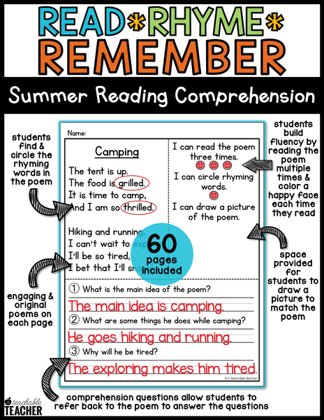 Read Rhyme Remember - Summer Reading Comprehension – A Teachable Teacher