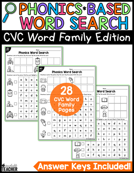 CVC Words Worksheets Phonics Word Search: Write & Find CVC Words – A ...