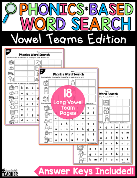 Vowel Teams Worksheets Phonics Word Search: Write & Find Words with Lo ...