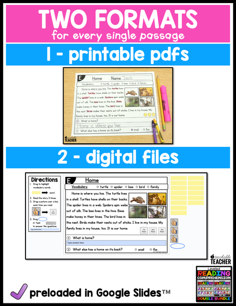 Leveled Reading Comprehension Passages AA-P SUPER BUNDLE – A Teachable ...