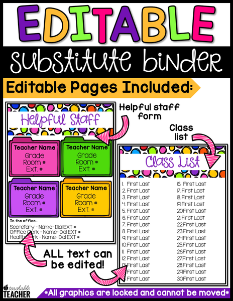 Editable Substitute Binder – A Teachable Teacher