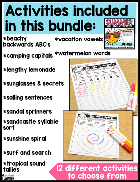 Summer Spelling Activities - EDITABLE – A Teachable Teacher