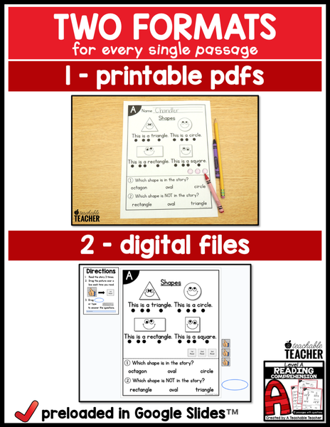 Level A Reading Comprehension Passages and Questions – A Teachable Teacher