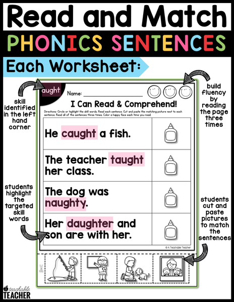 Read and Match Phonics Sentences - Diphthongs – A Teachable Teacher