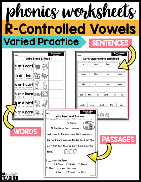 R-Controlled Vowels Phonics Worksheets - The Science of Reading – A ...