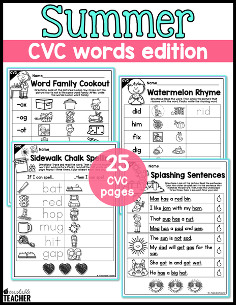 Summer Review CVC Activities- NO PREP Phonics Worksheets – A Teachable ...