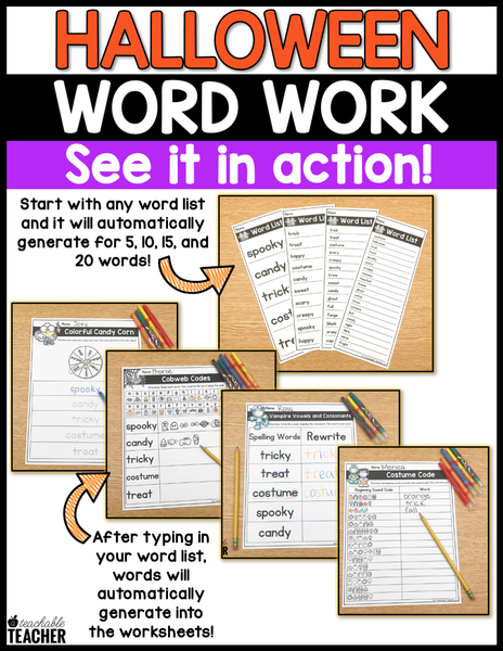 Editable Halloween Word Work – A Teachable Teacher