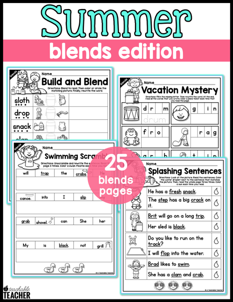 Summer Review Blends Activities- NO PREP Phonics Worksheets – A ...