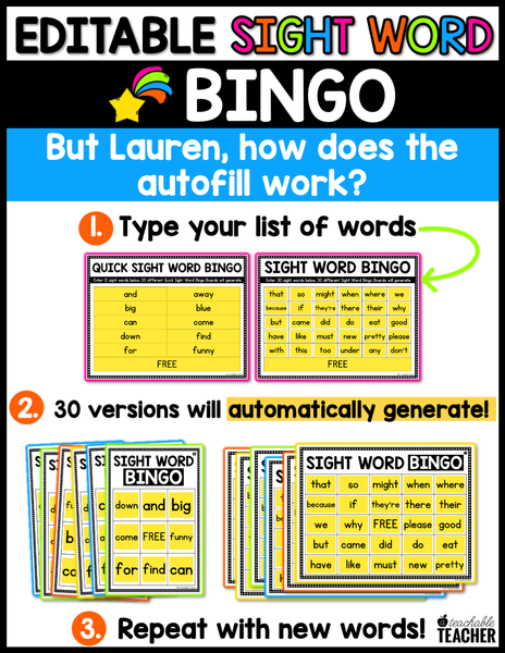 Editable High Frequency Word Bingo for YOUR High Frequency Words! – A ...