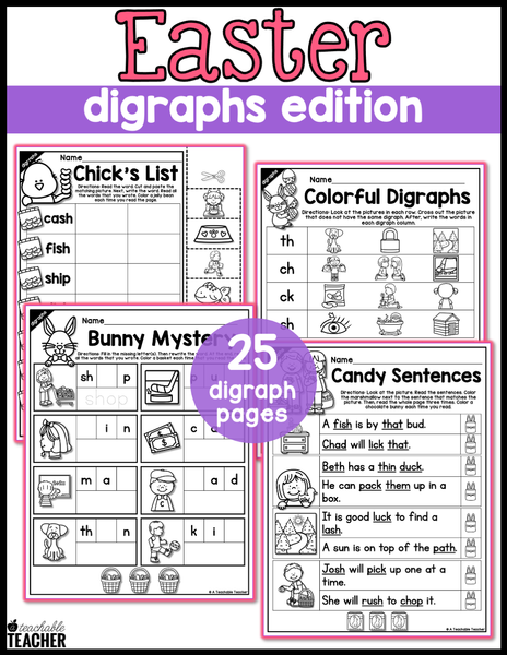 Easter Digraphs Activities- NO PREP Phonics Worksheets – A Teachable ...