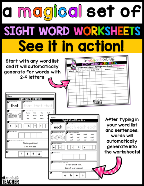 Editable High Frequency Words Worksheets – A Teachable Teacher