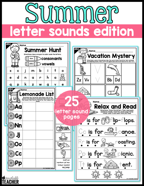 Summer Review Letter Sounds Activities- NO PREP Phonics Worksheets – A ...