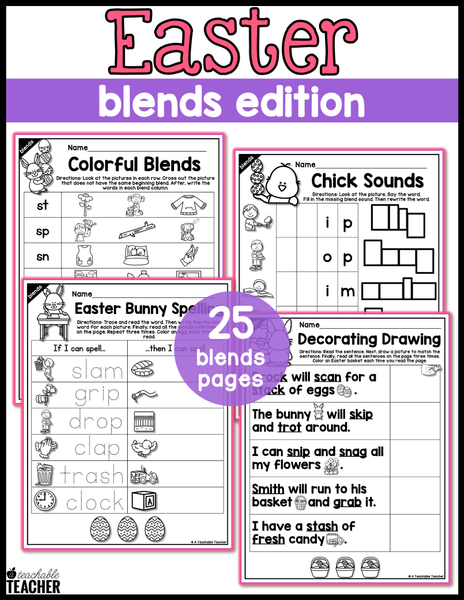 Easter Blends Activities- NO PREP Phonics Worksheets – A Teachable Teacher