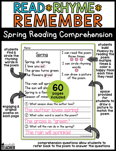 Read Rhyme Remember - Spring Reading Comprehension – A Teachable Teacher