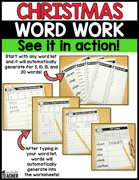 Editable Christmas Word Work – A Teachable Teacher