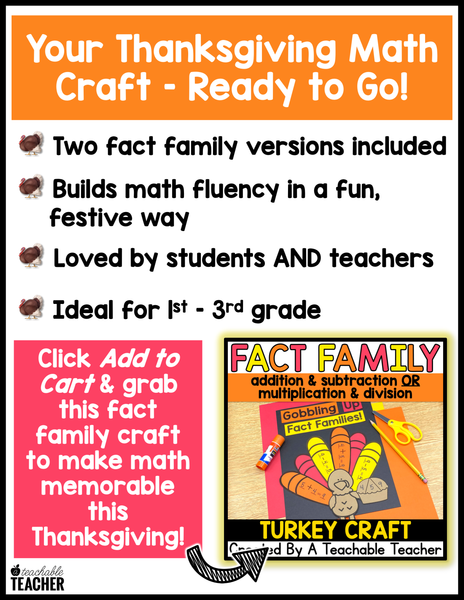 Fact Family Turkey Craft - Addition and Subtraction OR Multiplication ...