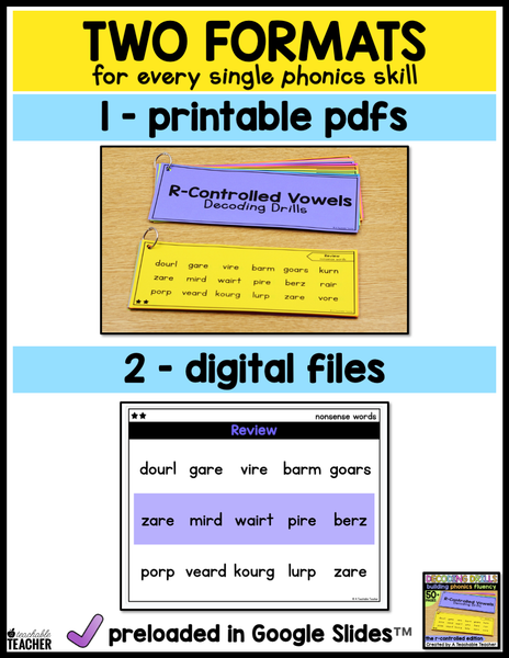 Decoding Drills for Building Phonics Fluency - R-Controlled Vowels Edi ...