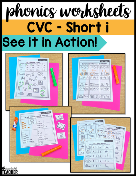 Phonics Short I CVC Words Science of Reading Worksheets: Decodables, W ...