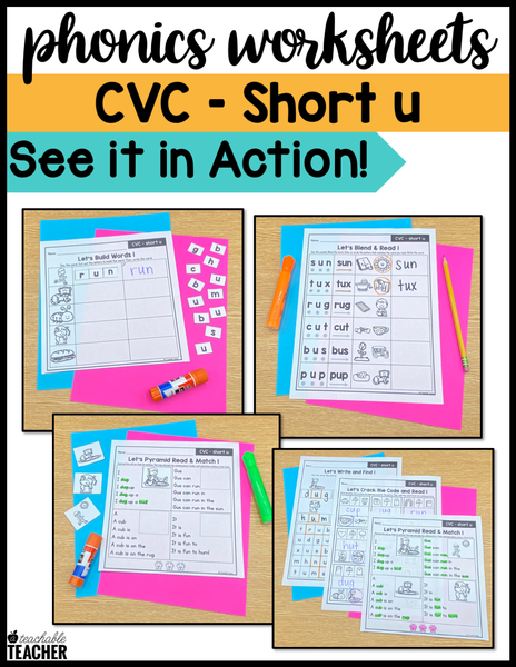 Phonics Short U CVC Words Science of Reading Worksheets: Decodables, W ...