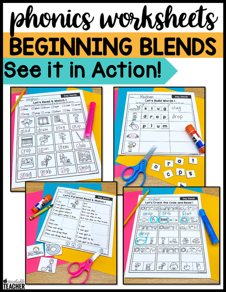Beginning Consonant Blends Worksheets with Digraphs & Short Vowels - T ...
