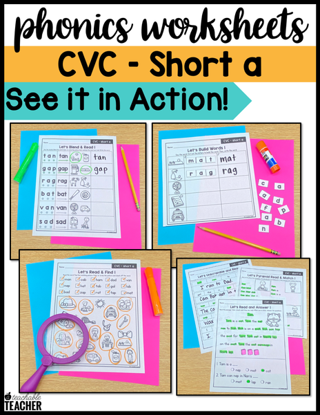 Phonics Short A CVC Words Science of Reading Worksheets: Decodables, W ...