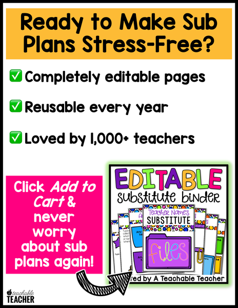 Editable Substitute Binder – A Teachable Teacher