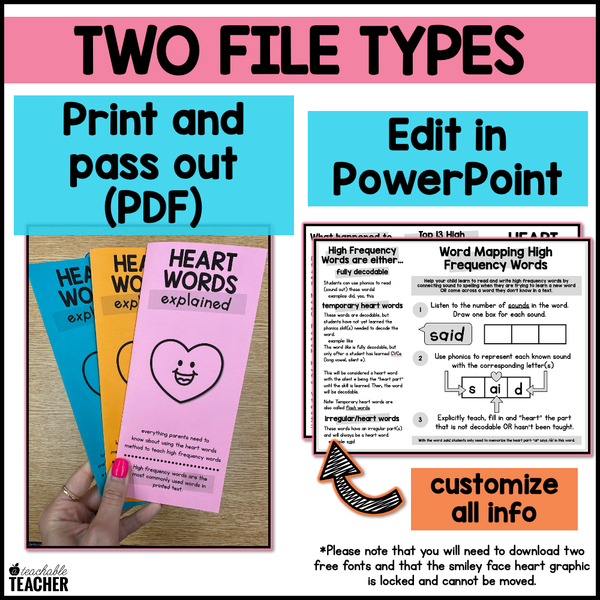 Heart Words Parent Letter Brochure for SOR High Frequency Words – A ...