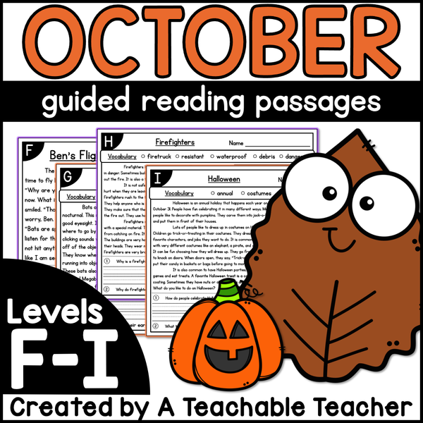 October Guided Reading Passages - Levels F-I – A Teachable Teacher