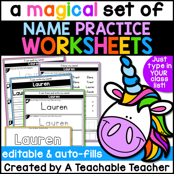 A Magical Set of Name Practice Worksheets- Editable – A Teachable Teacher