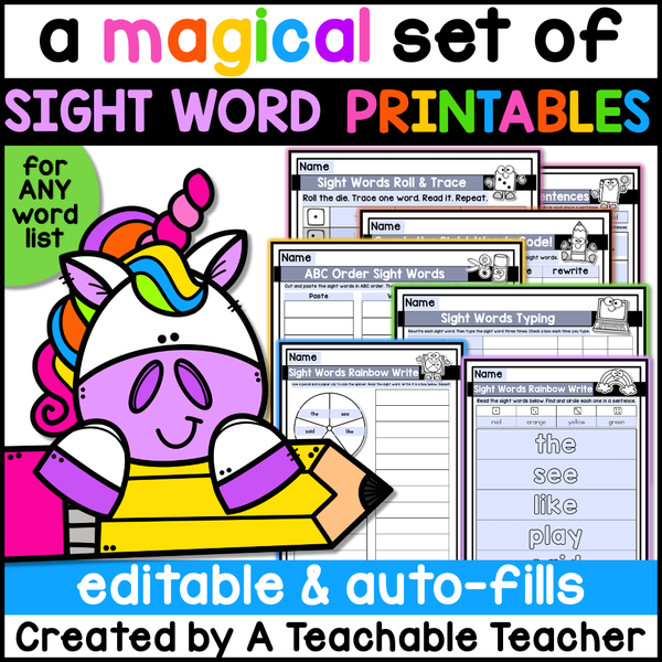 A Magical Set of High Frequency Word Printables- Editable – A Teachable ...