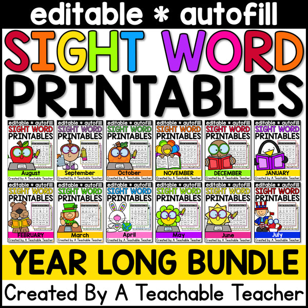 Editable Monthly High Frequency Word Printables - The BUNDLE – A ...