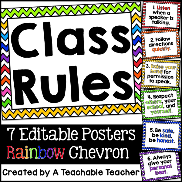 Editable Class Rules Posters - Rainbow Chevron – A Teachable Teacher