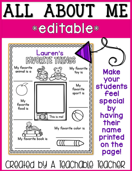 Editable All About Me – A Teachable Teacher