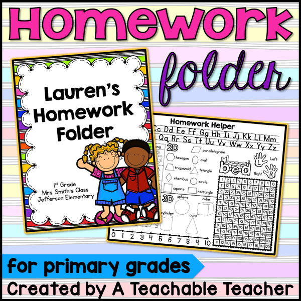 Editable Homework Folder for Primary Grades – A Teachable Teacher