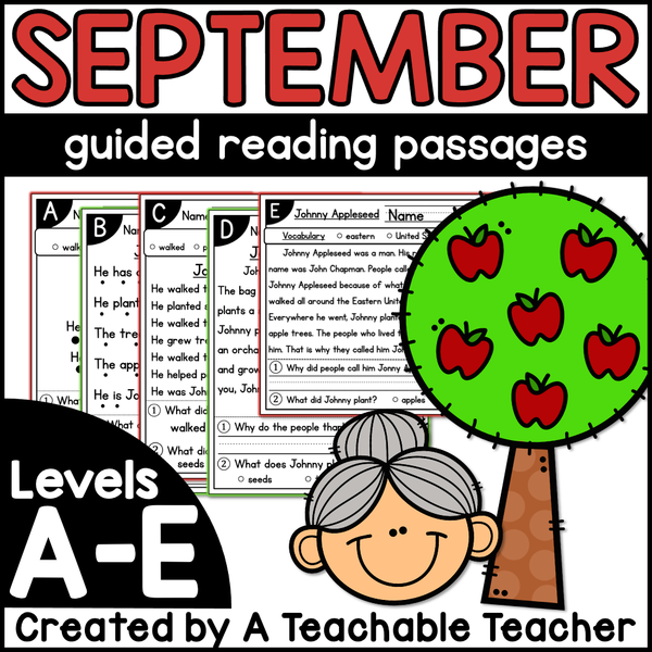 September Guided Reading Passages - Levels A-E – A Teachable Teacher