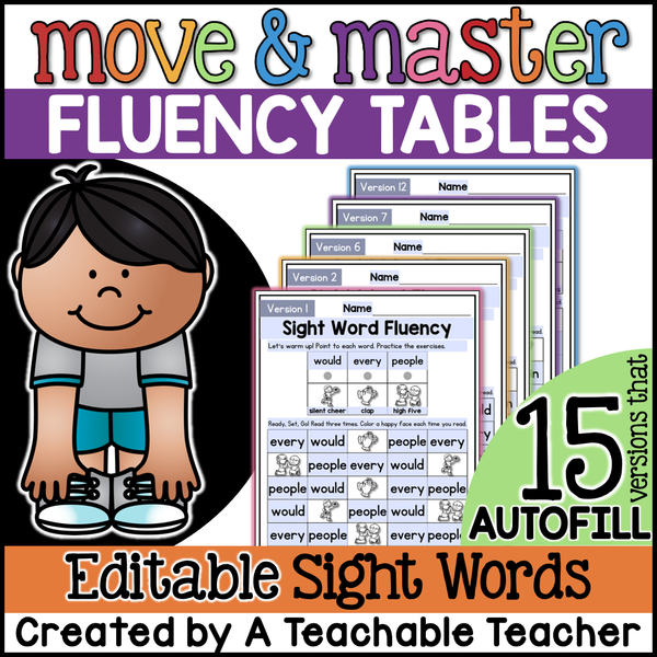 Editable Move and Master Fluency Tables - High Frequency Words – A ...