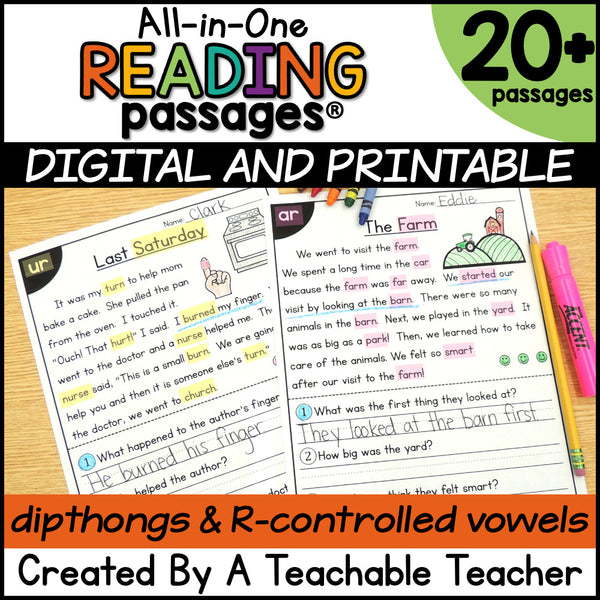 All-in-One Reading Passages - Diphthongs and R-Controlled Vowels – A ...