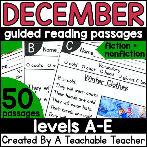 December Guided Reading Passages - Levels A-E – A Teachable Teacher