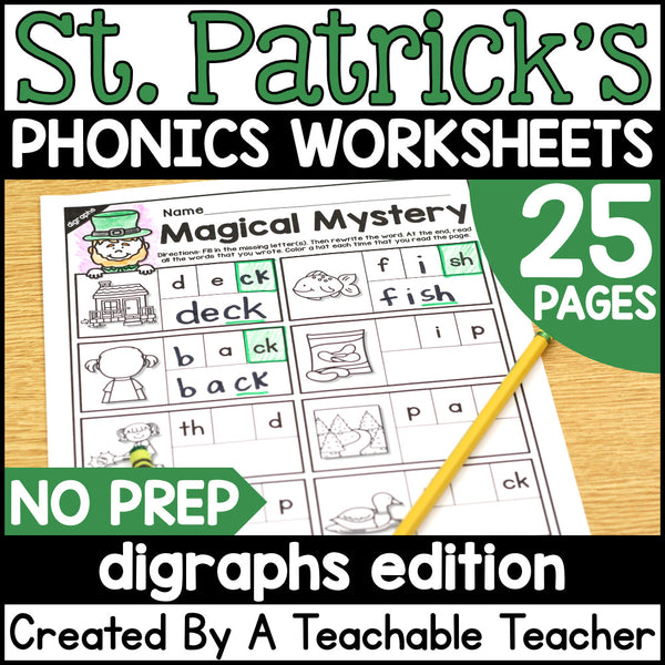 St. Patrick's Day Digraphs Activities- NO PREP Phonics Worksheets – A ...
