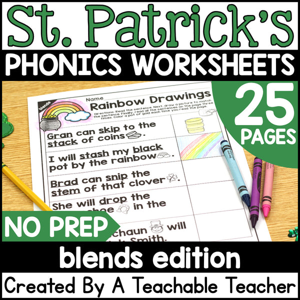 St. Patrick's Day Blends Activities- NO PREP Phonics Worksheets – A ...