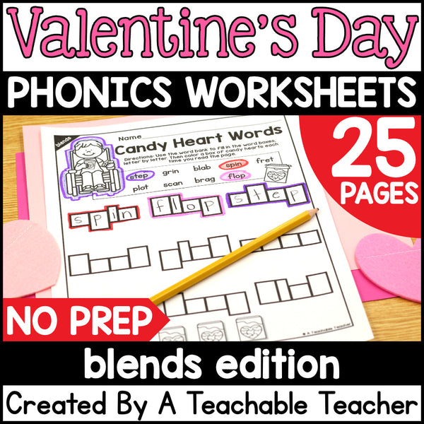 Valentine's Day Blends Activities- NO PREP Phonics Worksheets – A ...