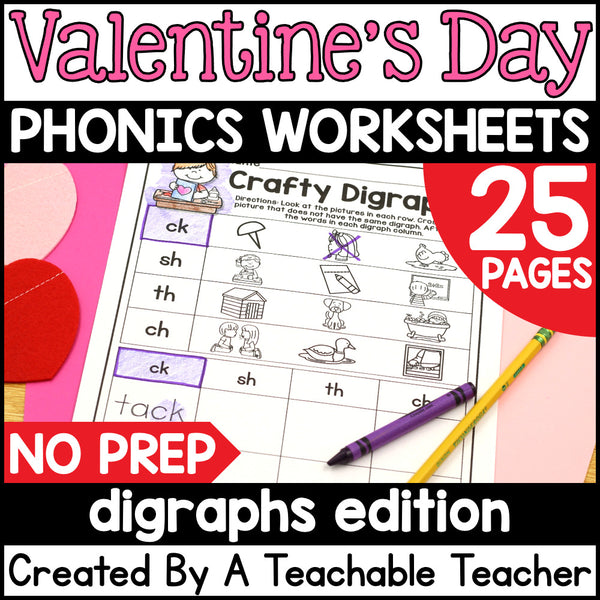 Valentine's Day Digraphs Activities- NO PREP Phonics Worksheets – A ...
