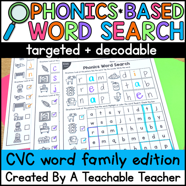 CVC Words Worksheets Phonics Word Search: Write & Find CVC Words – A ...
