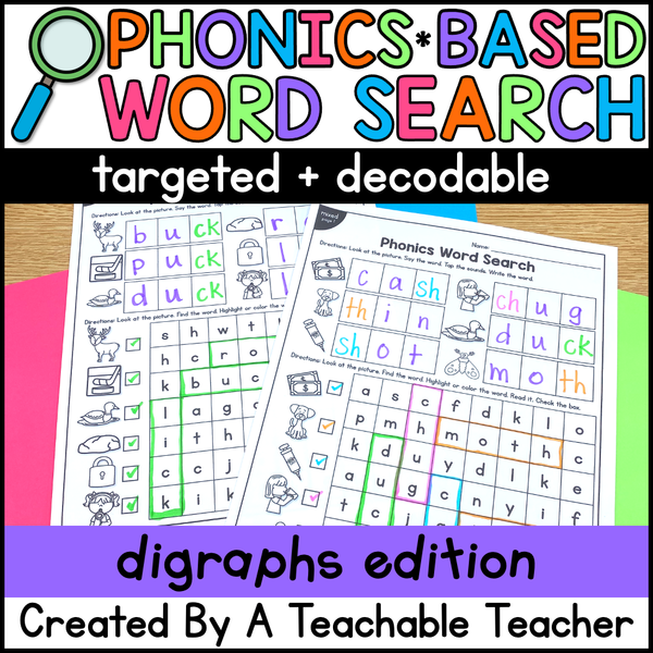 Digraph Words Worksheets Phonics Word Search: Write & Find Words with ...