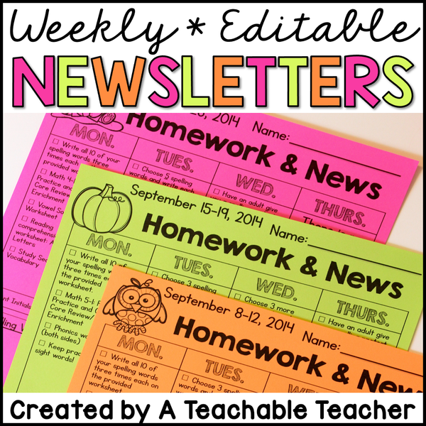 Editable Weekly Newsletter Template – A Teachable Teacher
