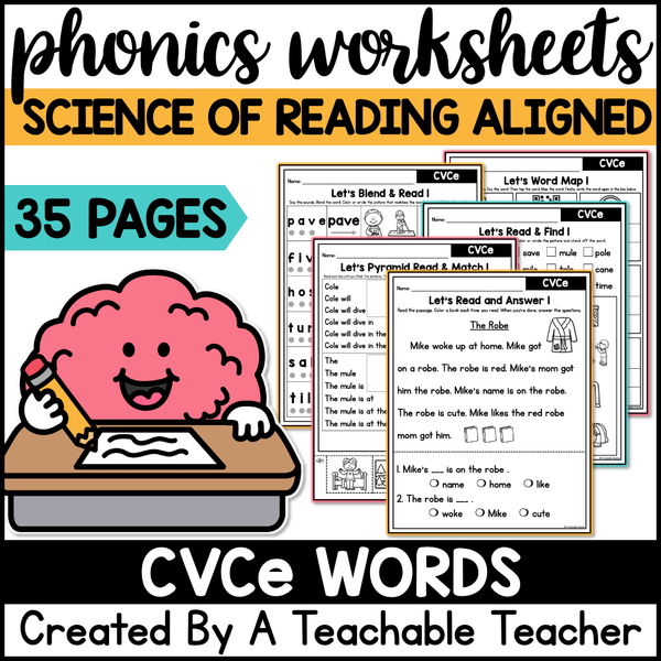 CVCe Words Phonics Worksheets - The Science of Reading – A Teachable ...